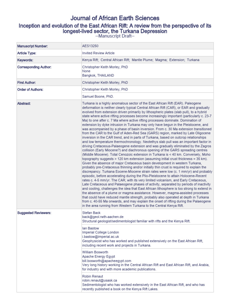 Turkana Review Updated | PDF | Plate Tectonics | Rift
