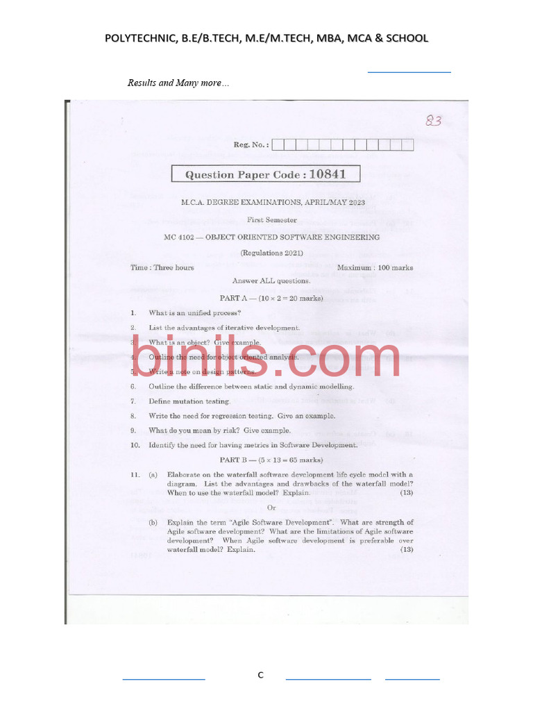 MC 4102 Object Oriented Software Engineering | PDF