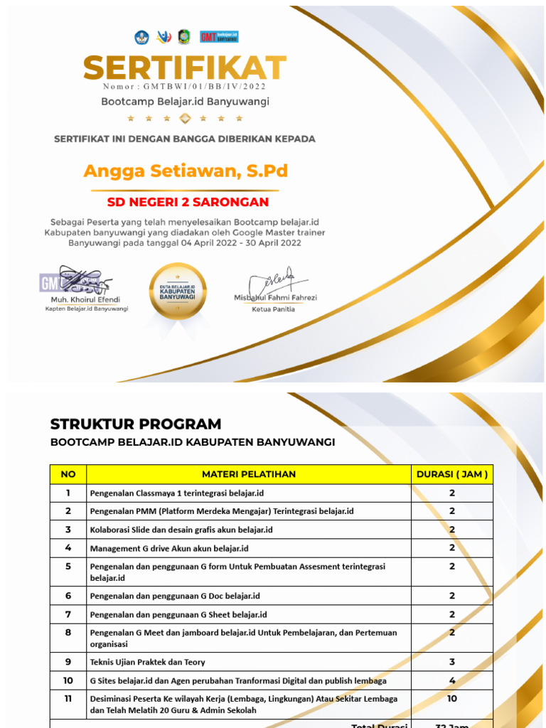 Sertifikat Bootcamp Belajar.id Angga Setiawan, S.Pd 32 JP | PDF