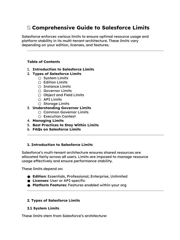 ? Comprehensive Guide to Salesforce Limits | PDF | Databases | Database ...