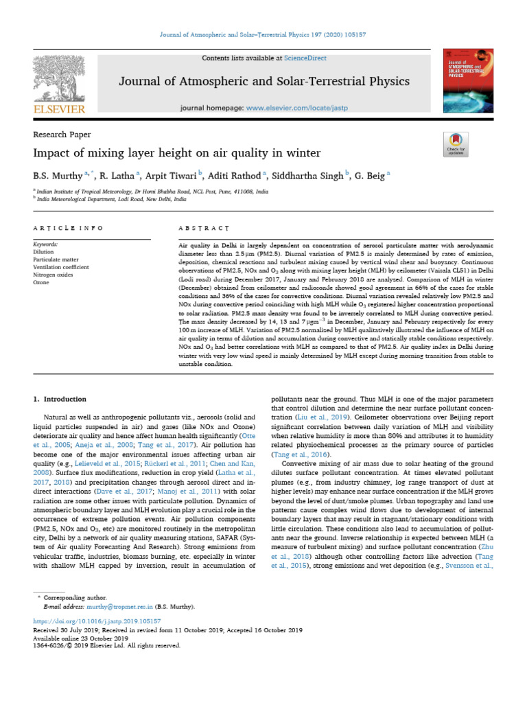 Impact of Mixing Layer Height on Air Quality in Winter | PDF ...