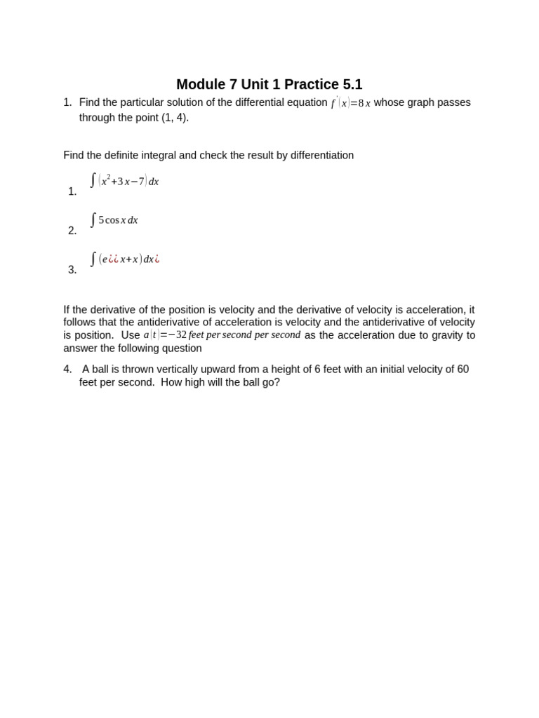 MTH191_Module 7 Unit 1 Practice 5.1_a | PDF