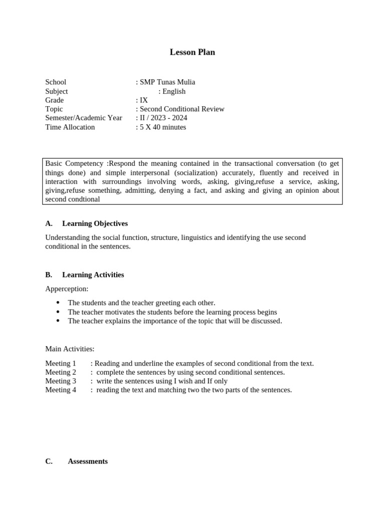 English Lesson Plan Grade 9B - Semester 2 | PDF | English Language | Learning