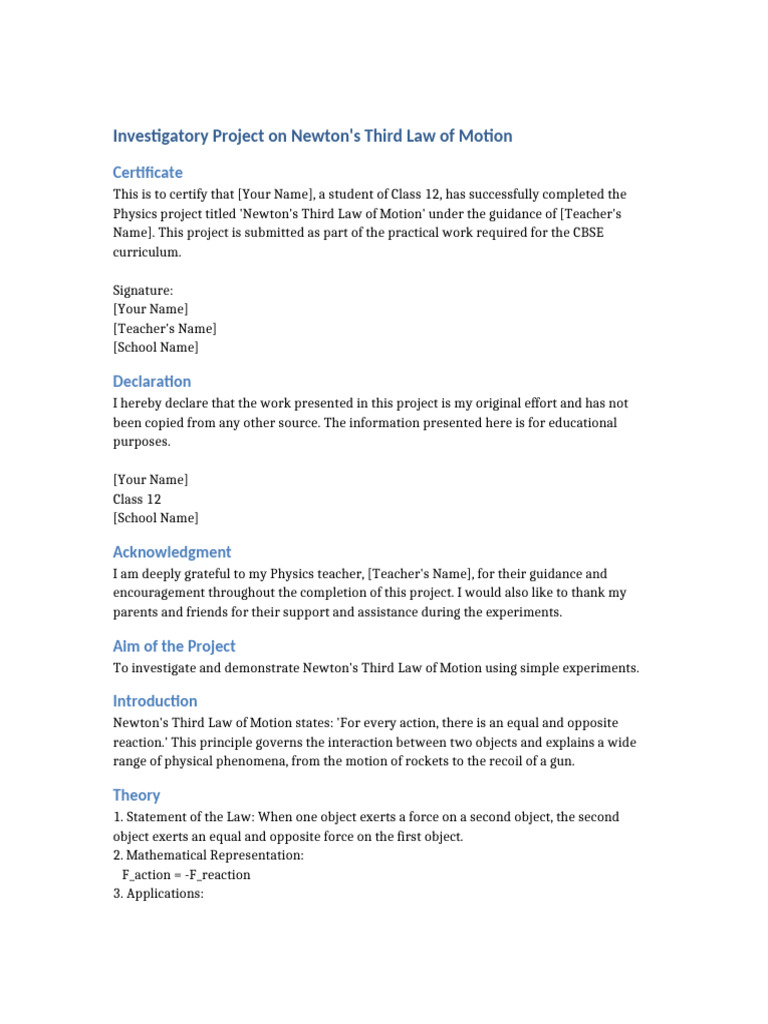 Newton's Third Law: Project Insights | PDF | Force | Newton's Laws Of ...