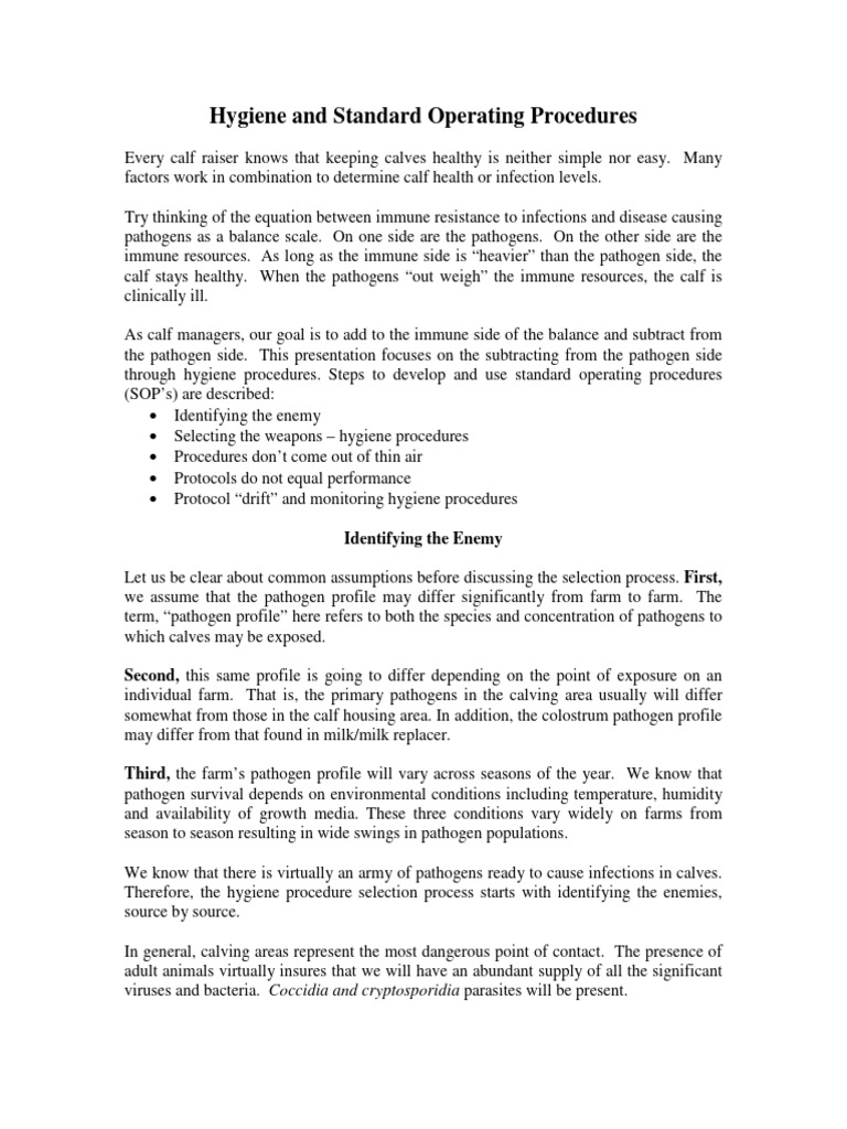 Hygiene and Standard Operating Procedures | PDF | Infection | Bacteria
