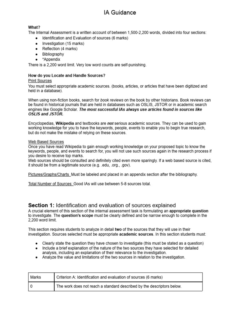 Internal Assessment Guidance for Historians | PDF | Argument | Evaluation