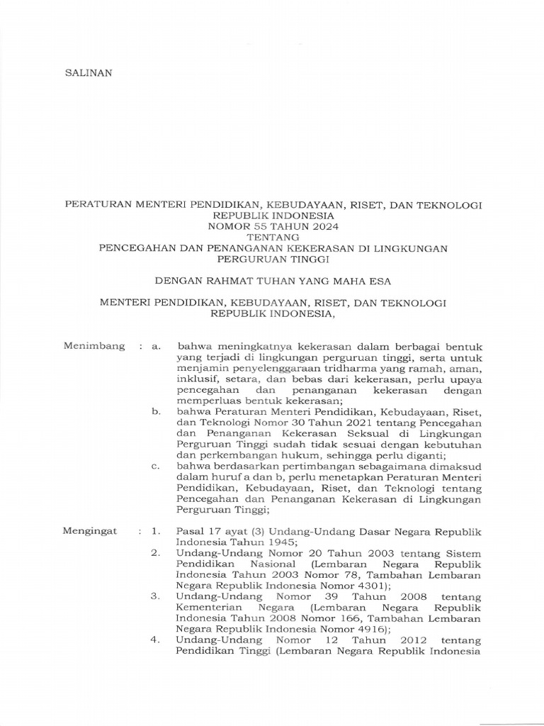 Salinan Permendikbudristek Nomor 55 Tahun 2024 CAP | PDF