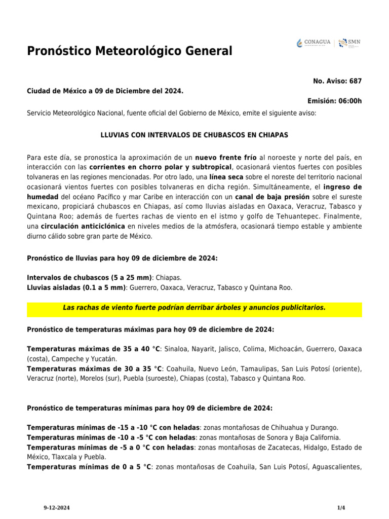 Pronóstico Meteorológico General - 7356 | PDF | México | Clima templado