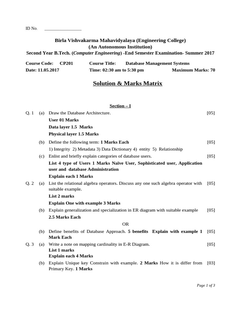 CP201 External Paper 2016-17 - Rem - Solu | PDF | Databases | Computer Programming