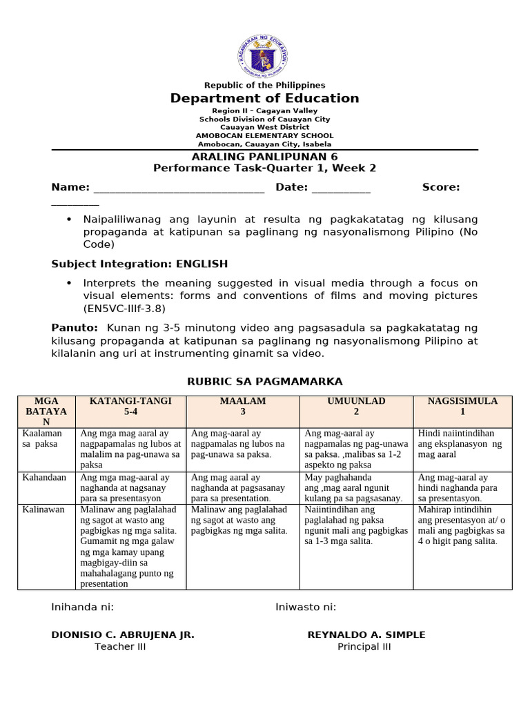 grade 6 performance task- q1-w2 | PDF