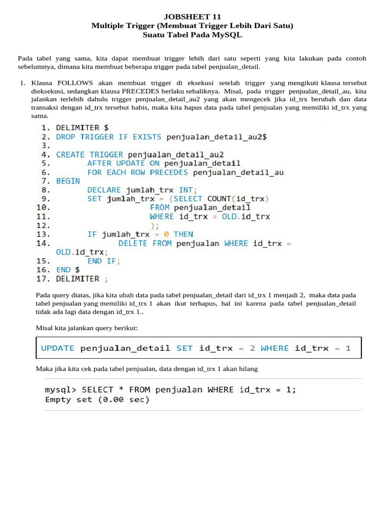 Jobsheet 11 - Multiple TRIGGER | PDF