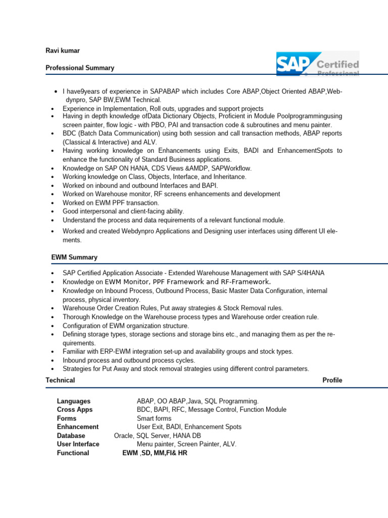 Ravi_Kumar_SAP | PDF | Computing | Software Engineering