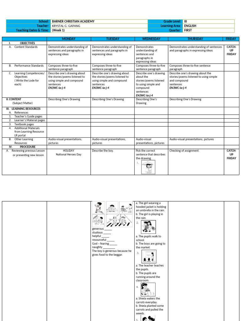 WEEK 1- ENGHLISH EDITTED | PDF | Sentence (Linguistics) | Learning