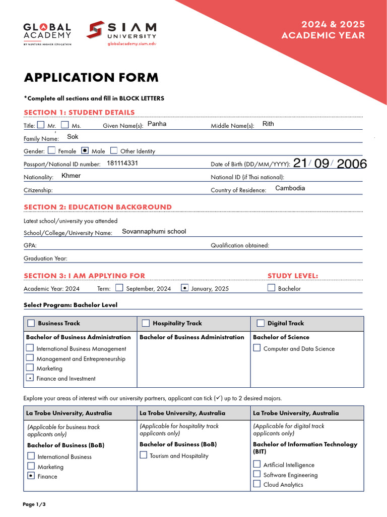 GA Siam Application Form 2024 25 Editable 1 | PDF | Identity Document