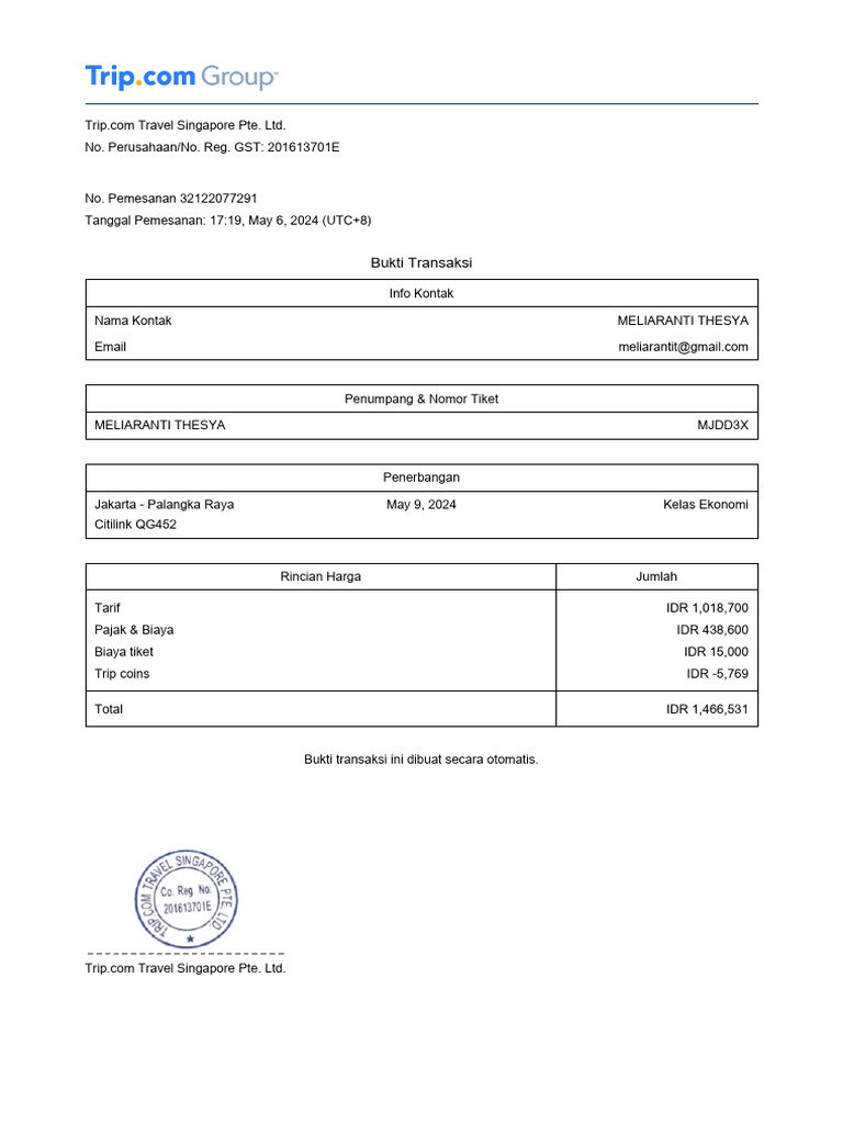 E-Receipt Meliaranti Thesya | PDF | Public Transport | Passenger Rail ...