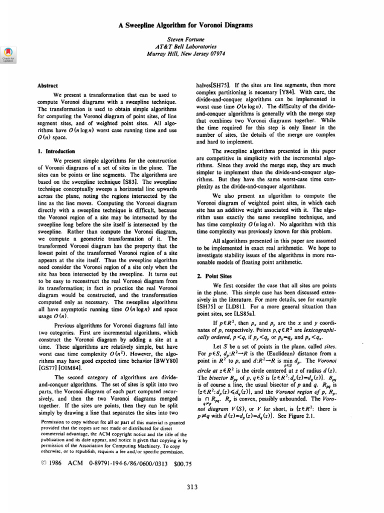 A Sweepline Algorithm For Voronoi Diagrams | PDF | Vertex (Graph Theory ...