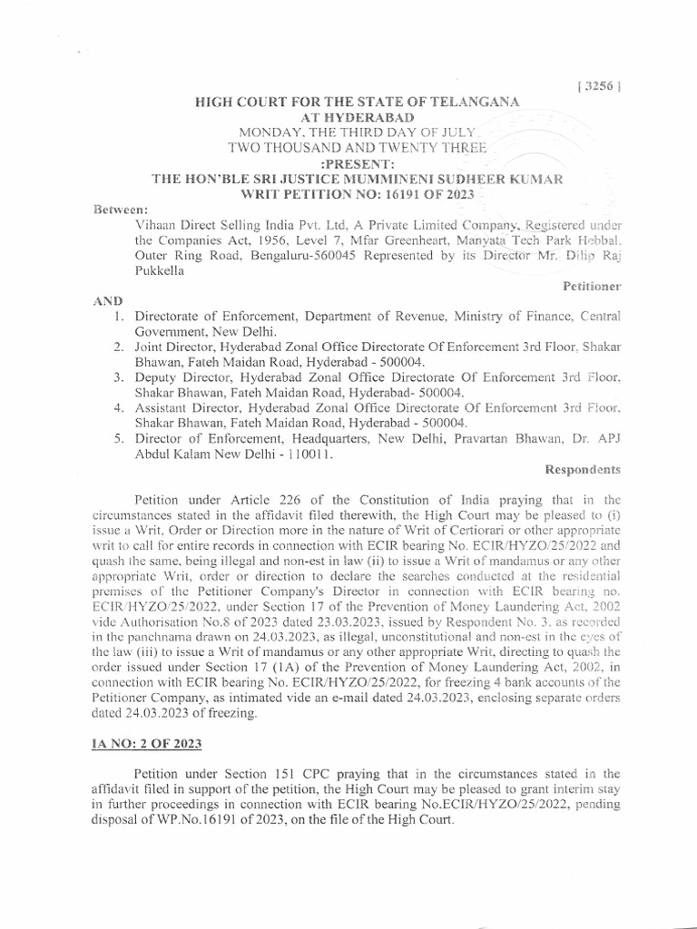 Telengana High Court Order | PDF | Writ | Public Law