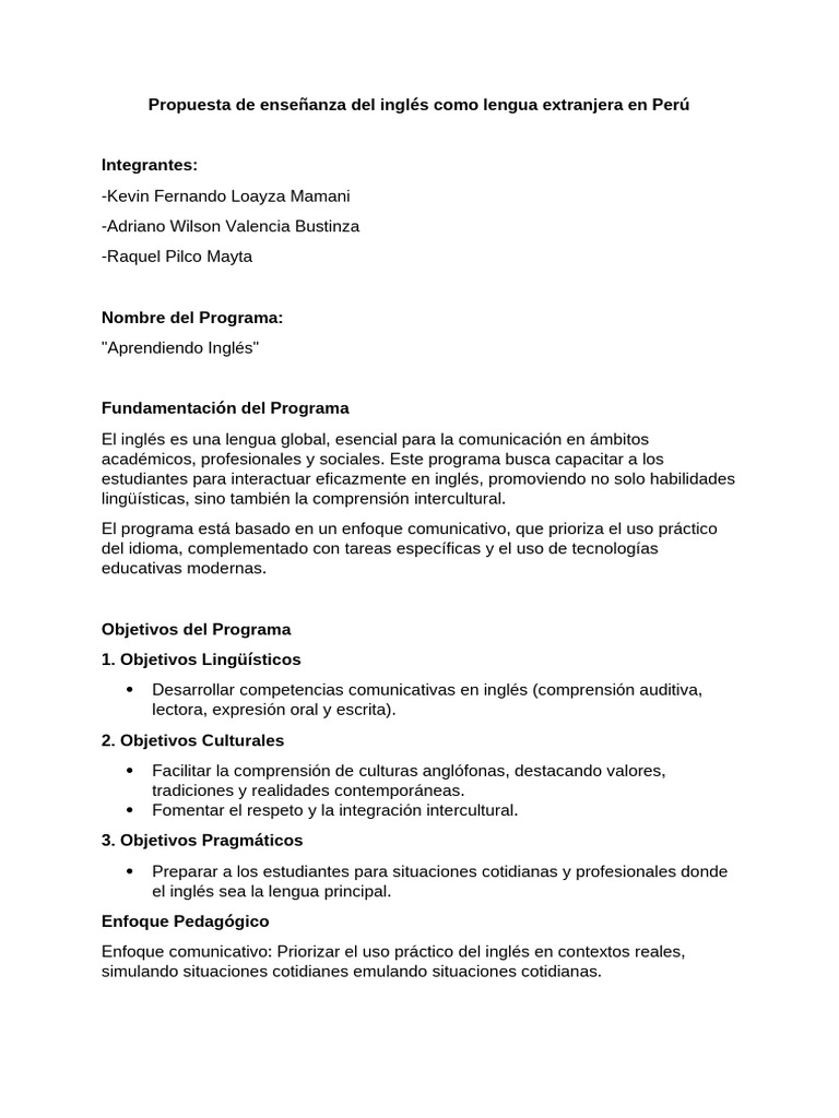Propuesta Programa | PDF | Idioma en Inglés | Tecnologia Educacional