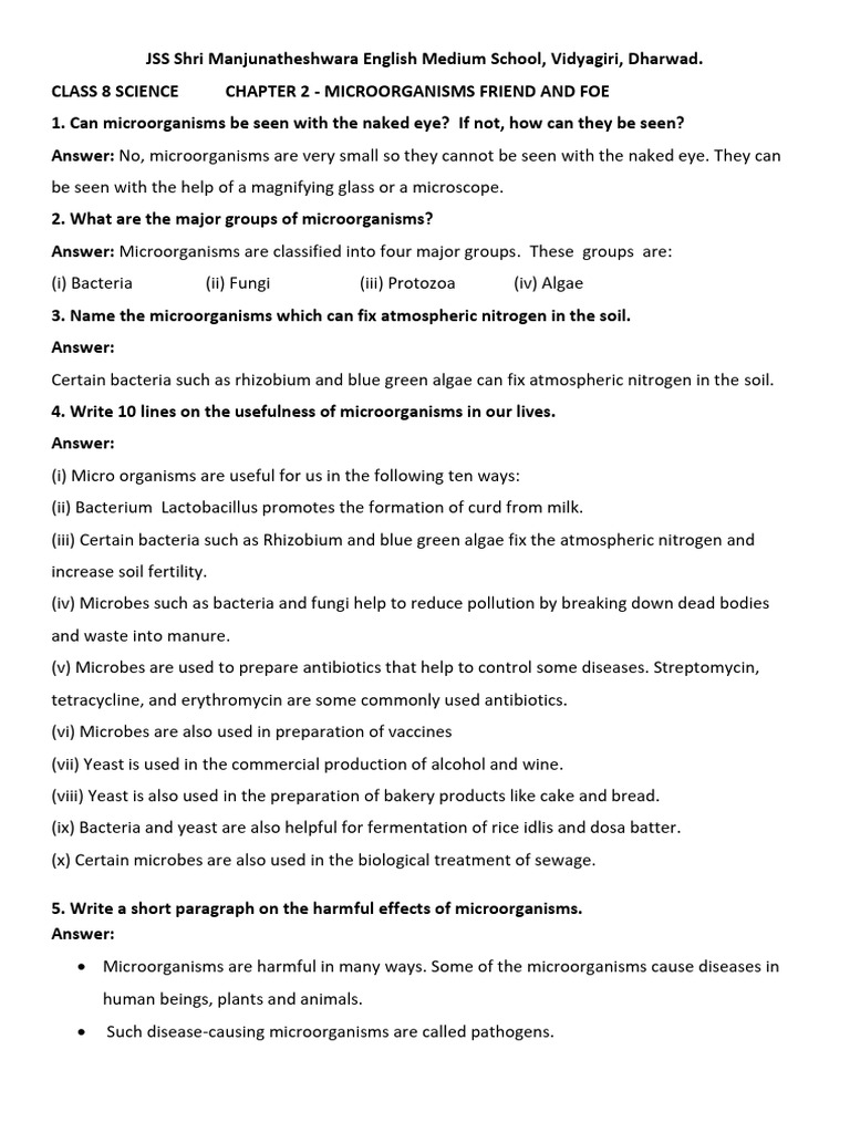 8th STD BiologyMicroorgsanisms Question and Answers | PDF ...
