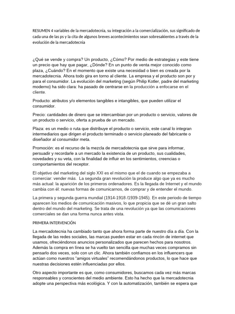 RESUMEN 4 Variables de La Mercadotecnia | PDF | Marketing | Producto (Negocio)