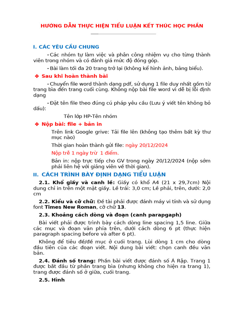 Môn Quản Trị Học - Huong dan trinh bay tieu luan Ket thuc hoc phan - nam 2024 | PDF