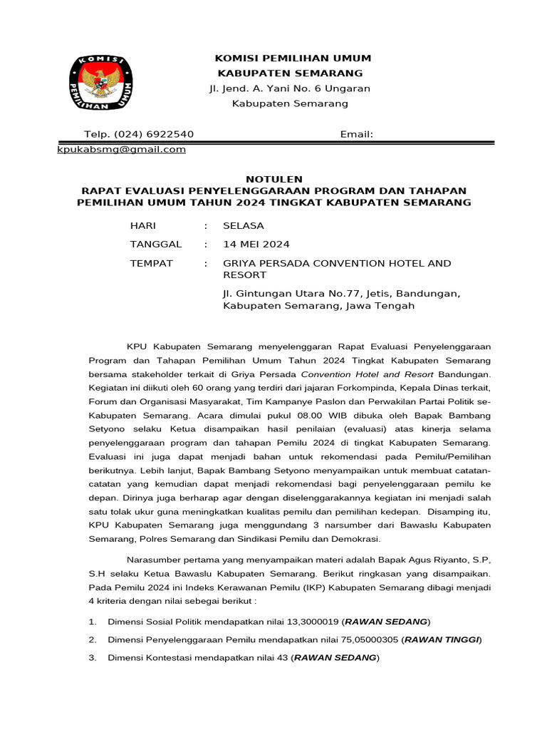 Contoh Notulen Format Kpu | PDF