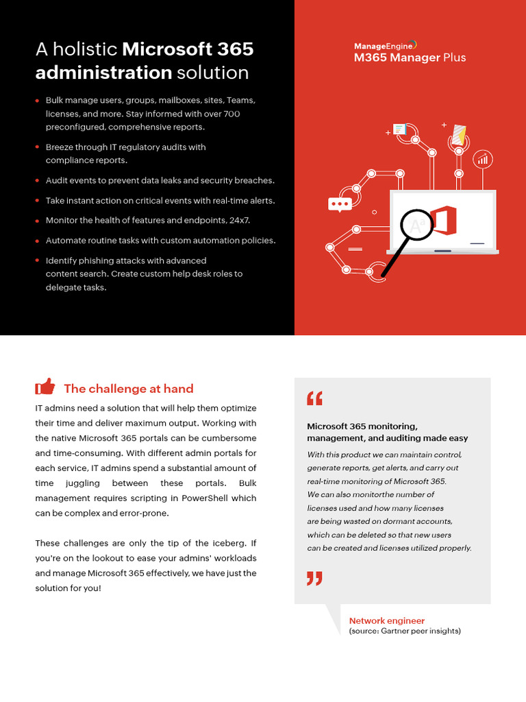 M365managerplus Datasheet | PDF | Microsoft Windows | Computer Security