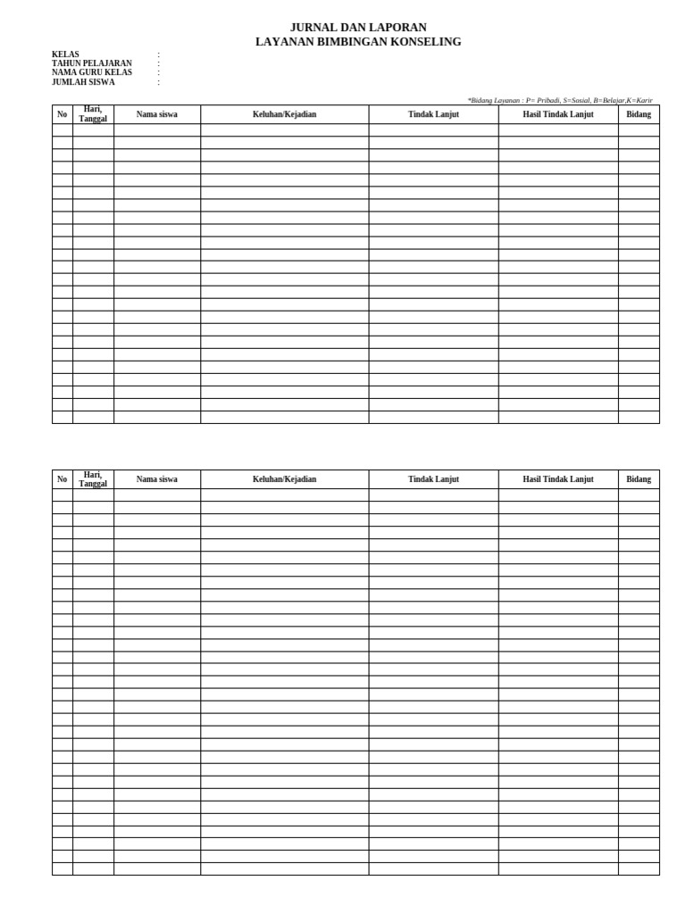 Jurnal Dan Laporan BK | PDF