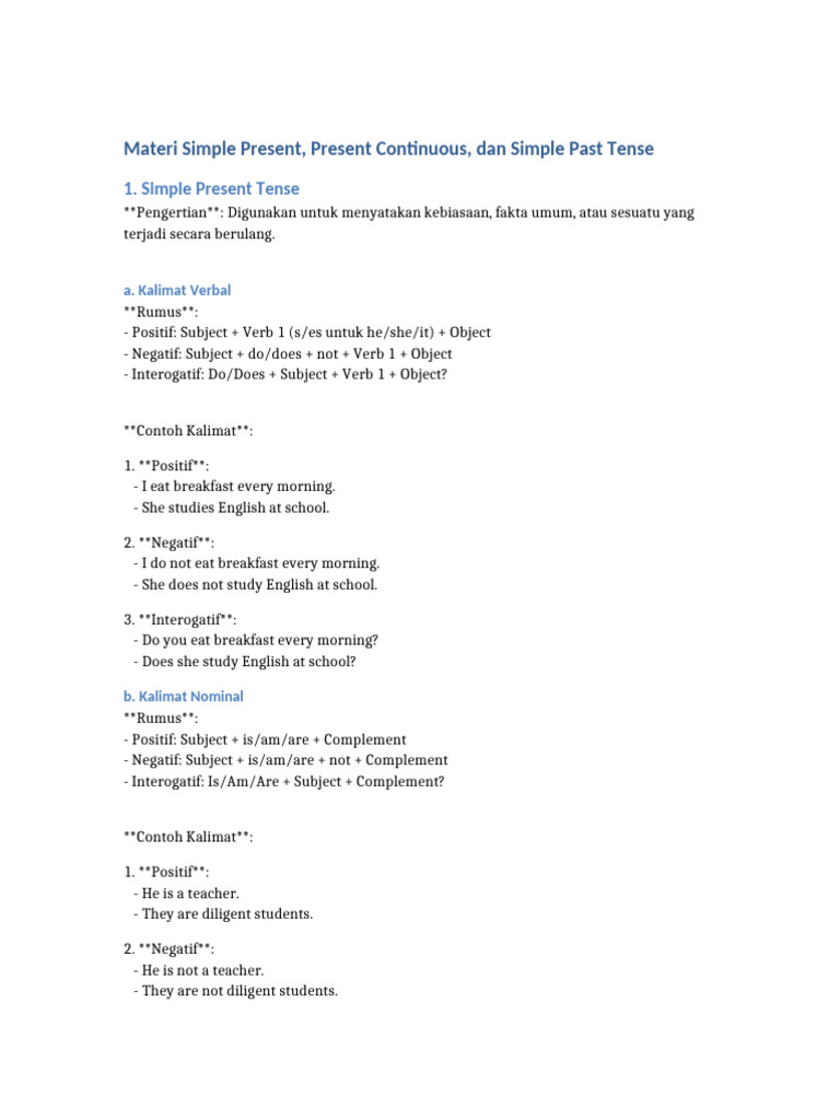 Materi_Tenses_dengan_Kunci_Jawaban | PDF | Subject (Grammar) | Verb