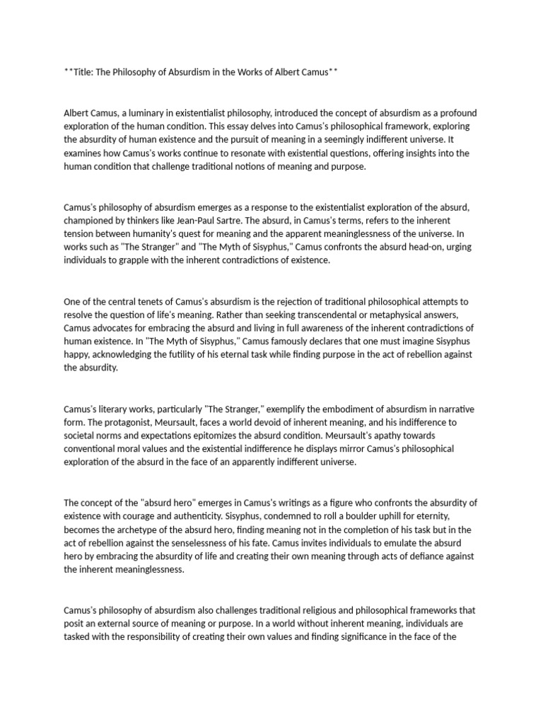 Camus's Absurdism Explored | PDF | Albert Camus | Existentialism