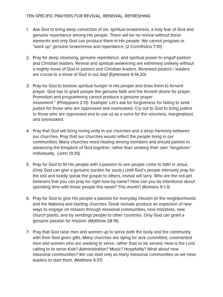 10 Prayer Points For Revival Renewal Refreshing | PDF | Prayer | God