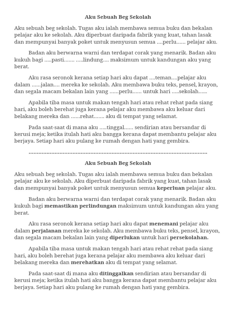 Aku Sebuah Beg Sekolah | PDF