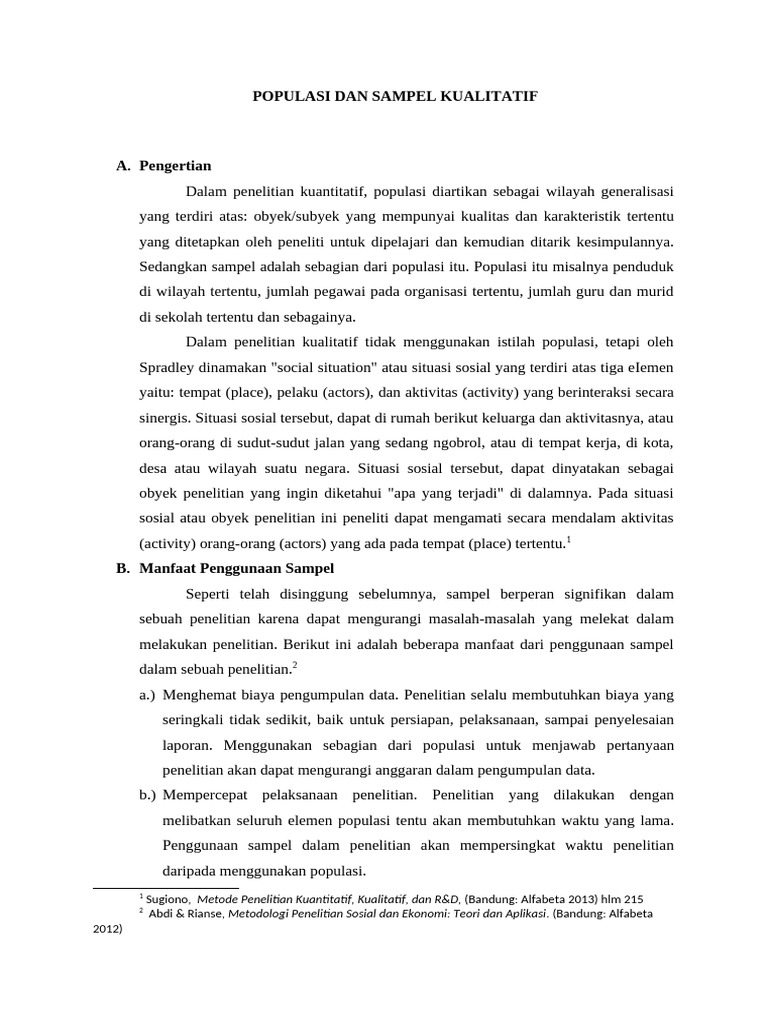 Metopen Populasi Dan Sampel Kualitatif | PDF