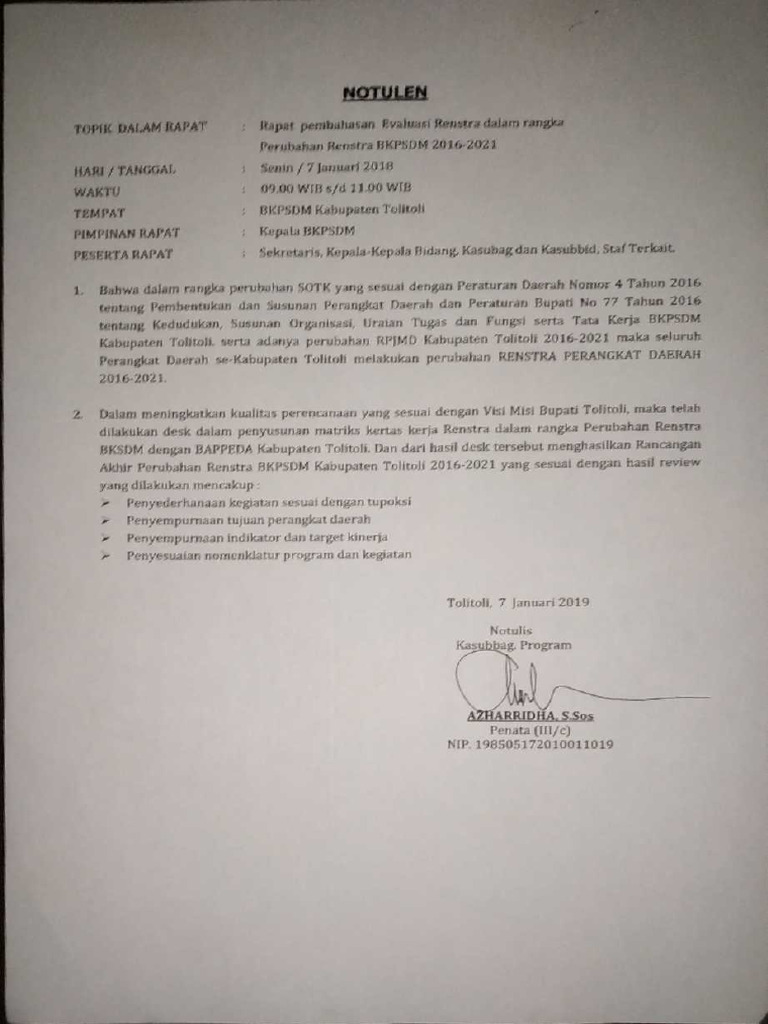 Notulen Rapat Renstra | PDF