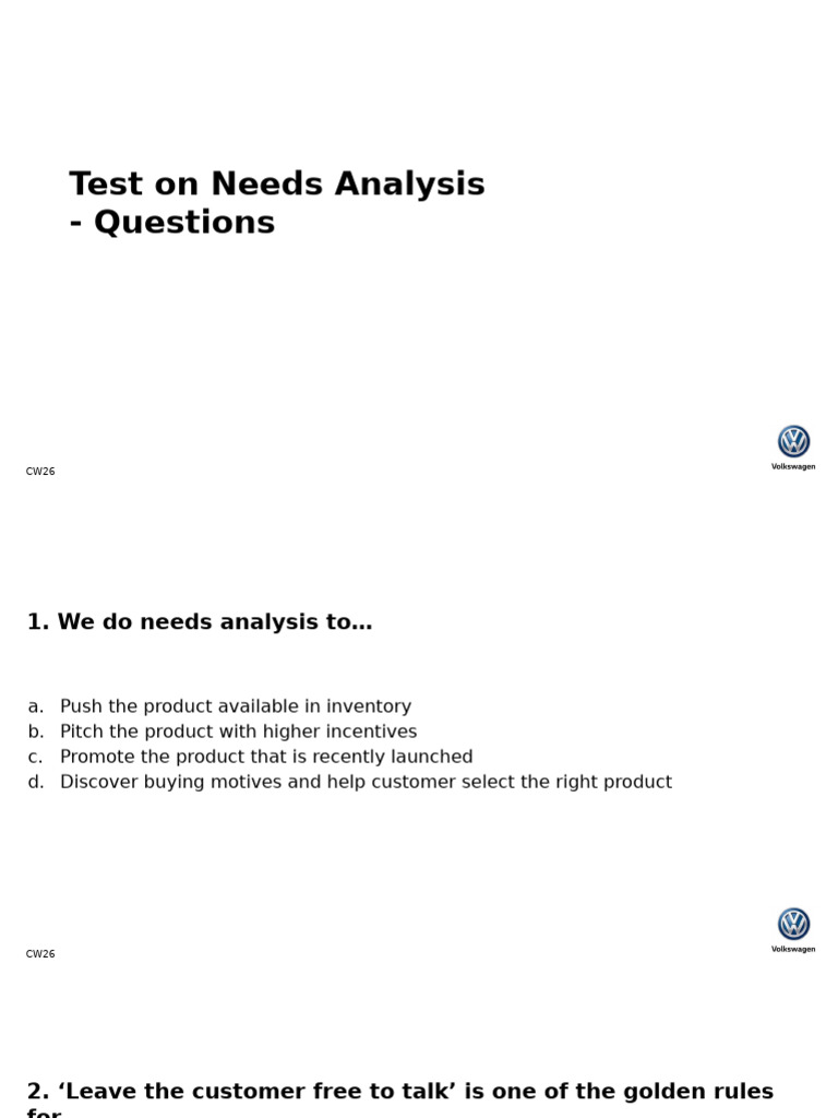 Needs Analysis Test Questions | PDF