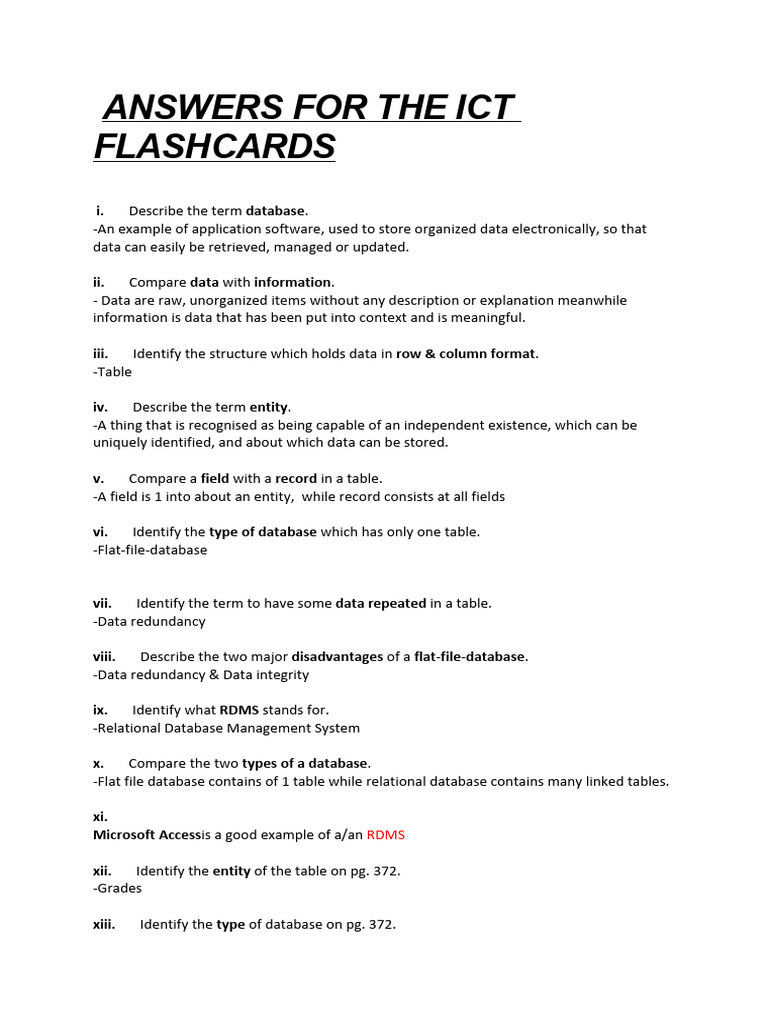 Answers for the Ict Flashcards | PDF