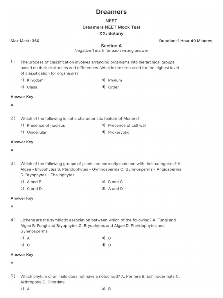 Botany Full Portion Answers | PDF