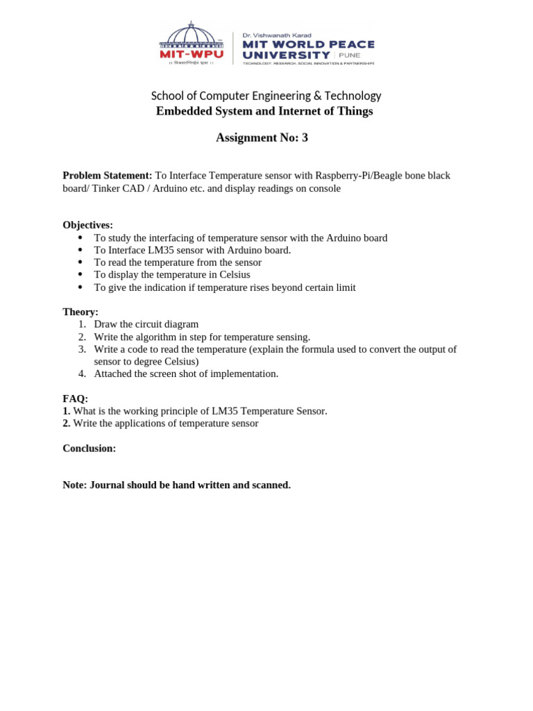 3.EIOT Assignment No. 3 Temp Sensor | PDF