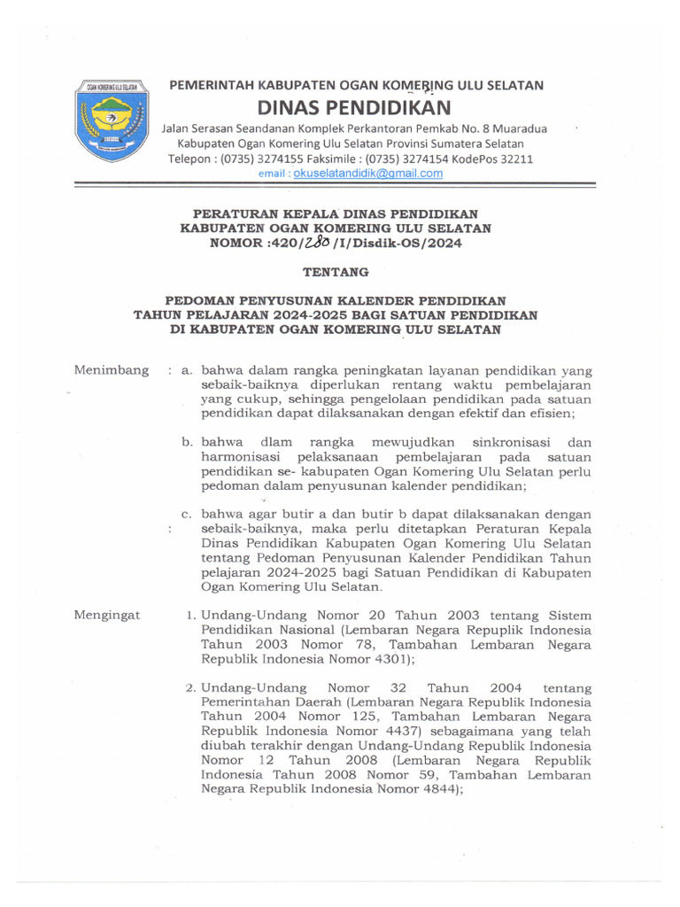 Kalender Pendidikan Tahun Pelajaran 2024-2025(4) | PDF