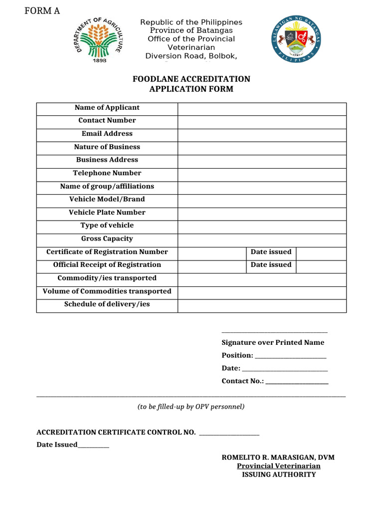 Opv Foodlane Application Form A | PDF