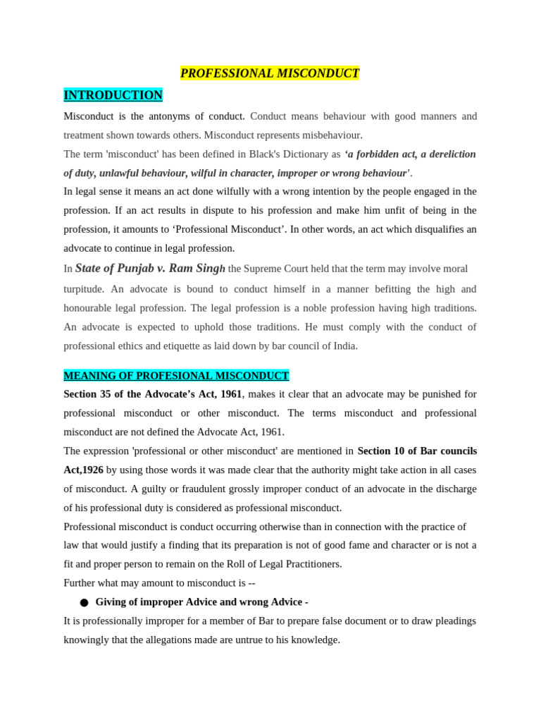 Professional Misconduct | PDF | Advocate | Professional Ethics