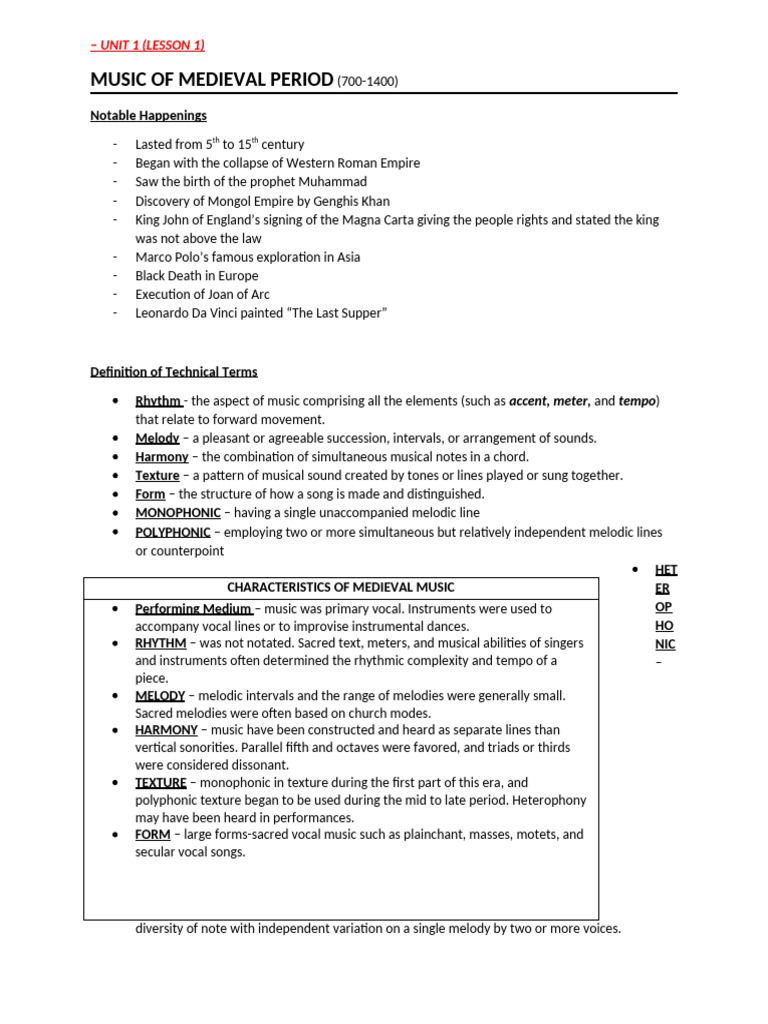 Unit 1-Lesson 1 - Music and Arts Topics | PDF
