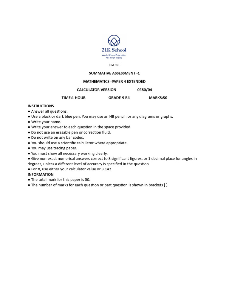 IGCSE Mathematics Paper 4 Guide | PDF