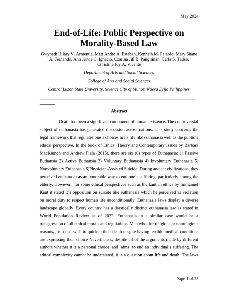 G3 Ethical Paper End of Life | PDF | Autonomy | Terminal Illness