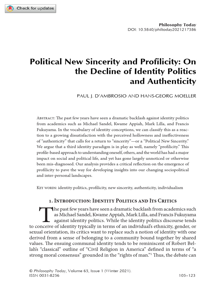 Political New Sincerity and Profilicity | PDF | Identity (Social Science) | Authenticity ...