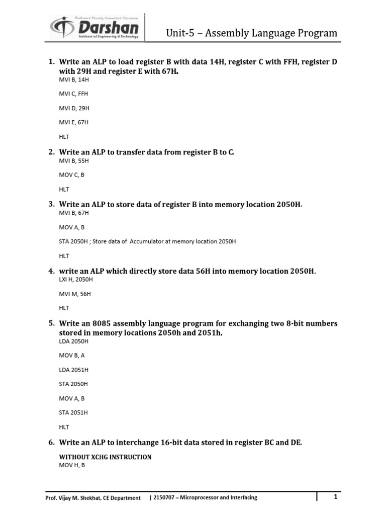 U2 ALP OF 8085 MPU | PDF | Office Equipment | Computer Memory