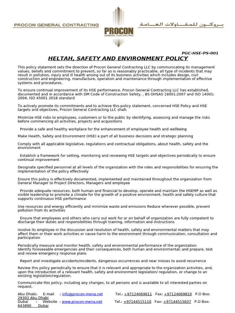 0.1pgc Hse Ps 001 Pgc Hse Policy | PDF | Policy | Safety