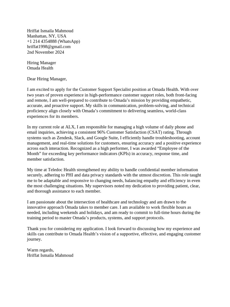 Omada Cover Letter | PDF