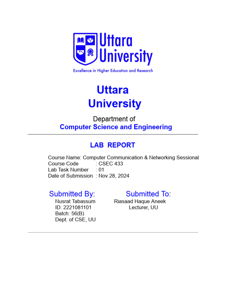 Networking Lab Report Front Page | PDF