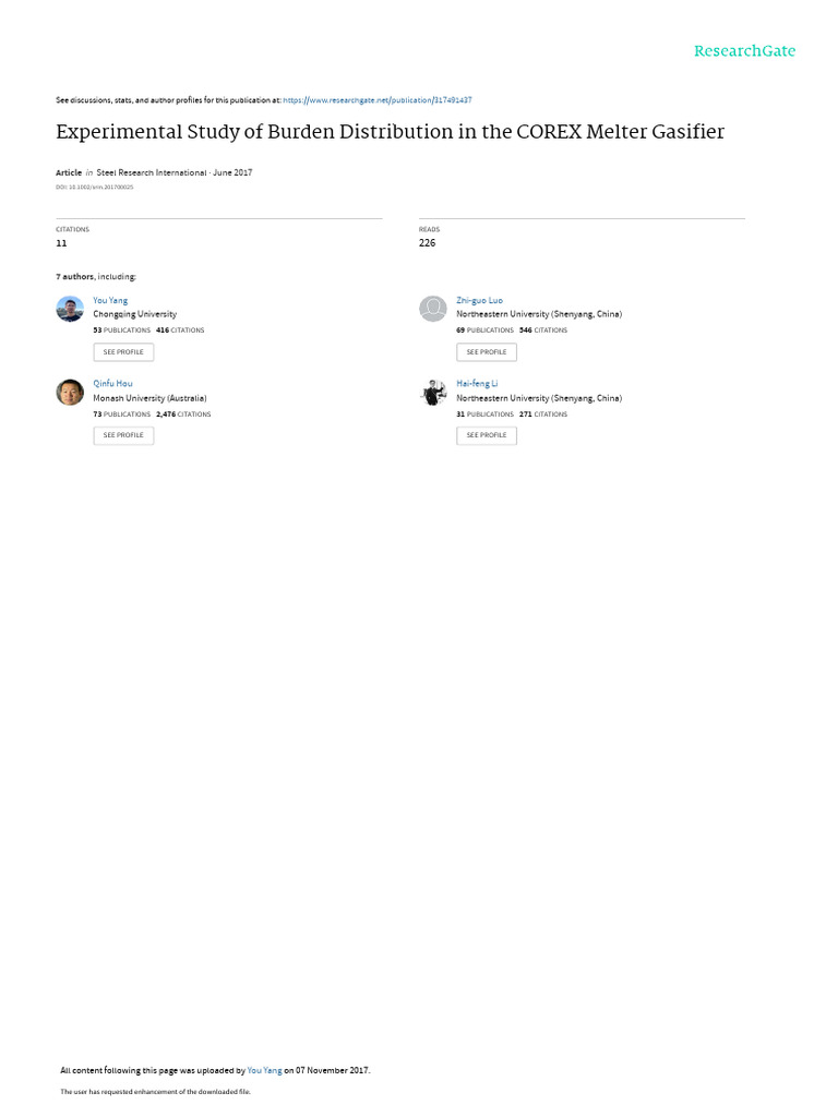 Experimental Study of Burden Distribution in The C | PDF | Velocity ...